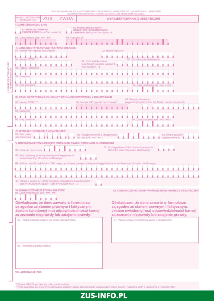 Formularz ZUS ZWUA, wyrejestrowanie z ubezpieczeń ZUS