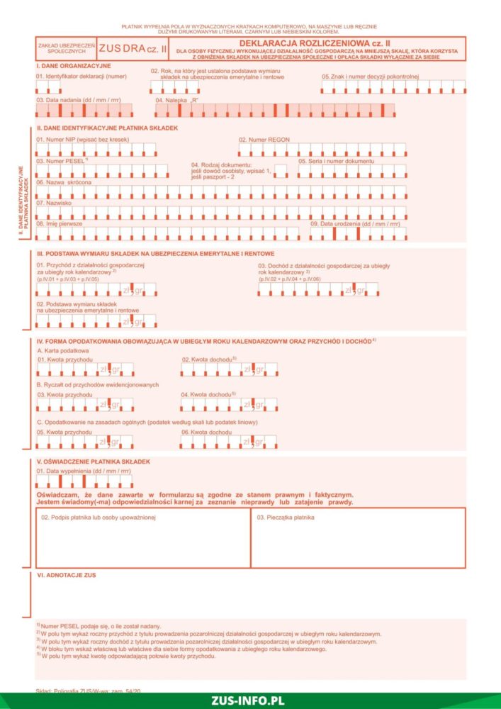 Deklaracja ZUS DRA cz. II, deklaracja rozliczeniowa ZUS 2022