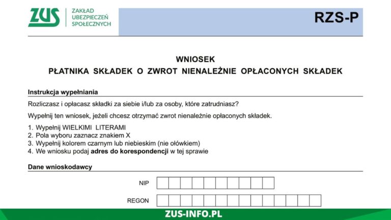 Wniosek ZUS RZS-P online, RZS-P edytowalny wniosek PUE