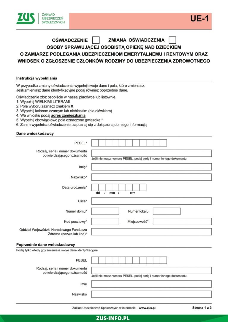 Oświadczenie ZUS UE-1, sprawdź jak wypełnić ZUS UE-1 online