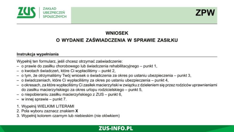 Wniosek ZUS ZPW, druk ZPW PUE ZUS elektronicznie