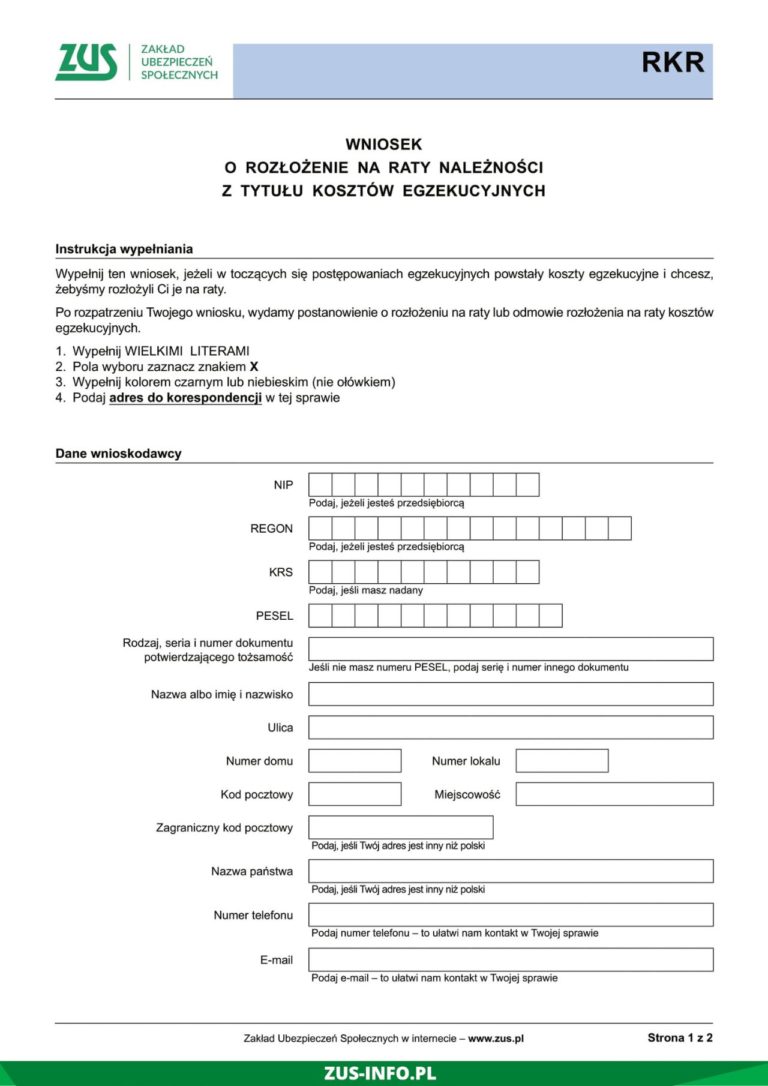 Wniosek ZUS RKR online, dokument RKR ZUS PUE do pobrania